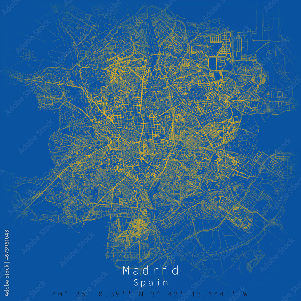 Madrid city Urban Streets Roads Map, Printable Map of Madrid Spain with ...