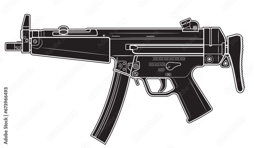 Vector illustration of the MP5 machine gun with folded stock on the ...