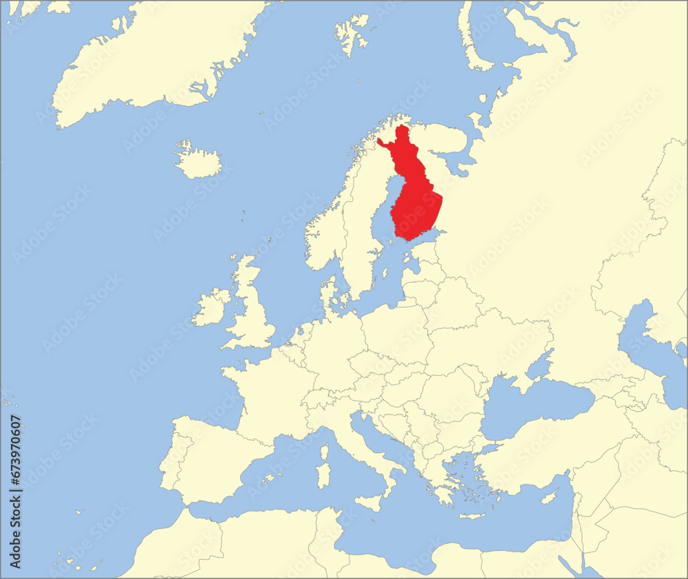 Red CMYK national map of FINLAND inside detailed beige blank political ...