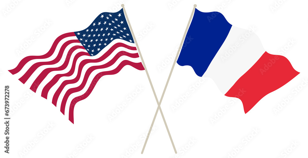 Flag of USA and France together. A symbol of friendship and cooperation ...