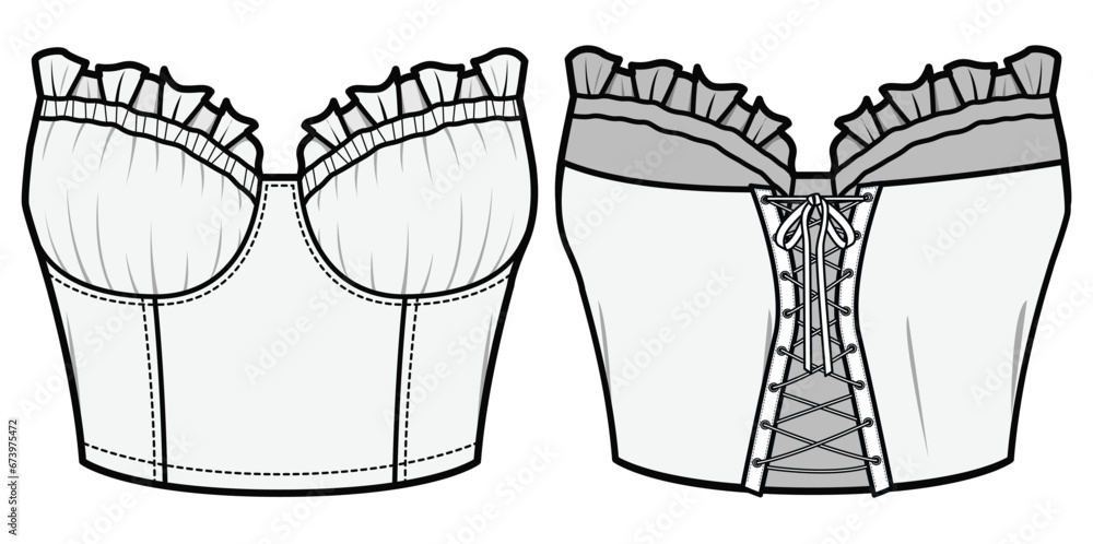 Corset Top, Bohemian Tube Top Fashion Flat Sketch Vector Illustration ...
