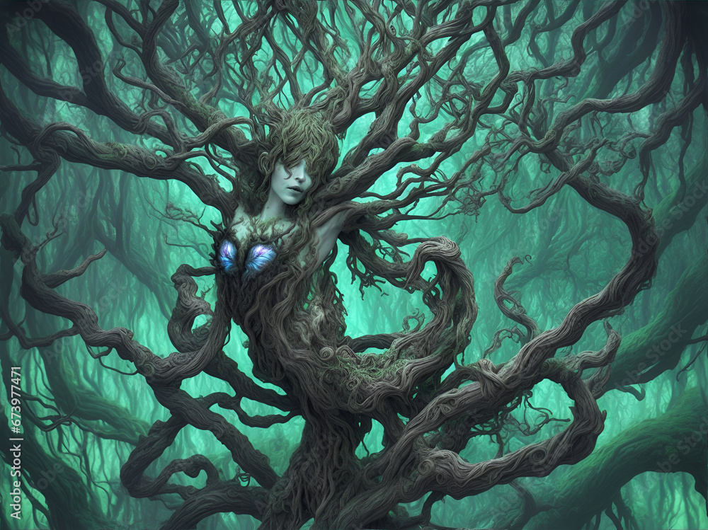 Criatura fantástica y surrealista con cuerpo de mujer con sus ramas ...