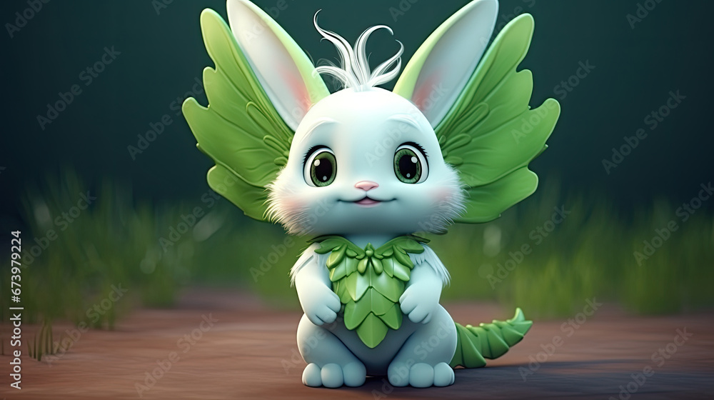Cute little smiling rabbit dressed up as a green dragon. The bunny ...