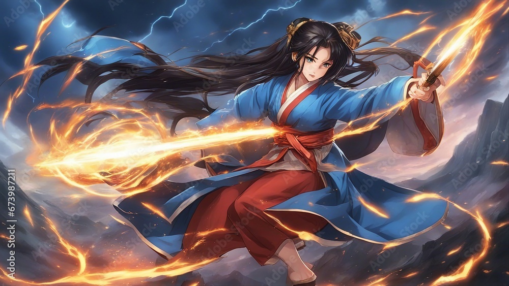 Cartoon inspired anime, anime A mighty girl kung fu master wielding the ...