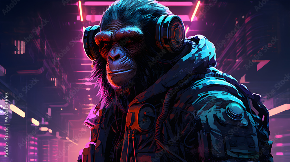 Chimpanzee, cyberpunk style, cyberpunk style, cyberpunk style ...