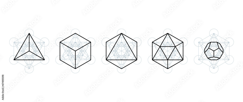 Platonic solids extracted from Metatrons cube. Regular polyhedrons ...