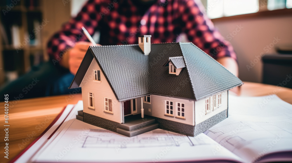 House layout on the table against the background of an architectural ...