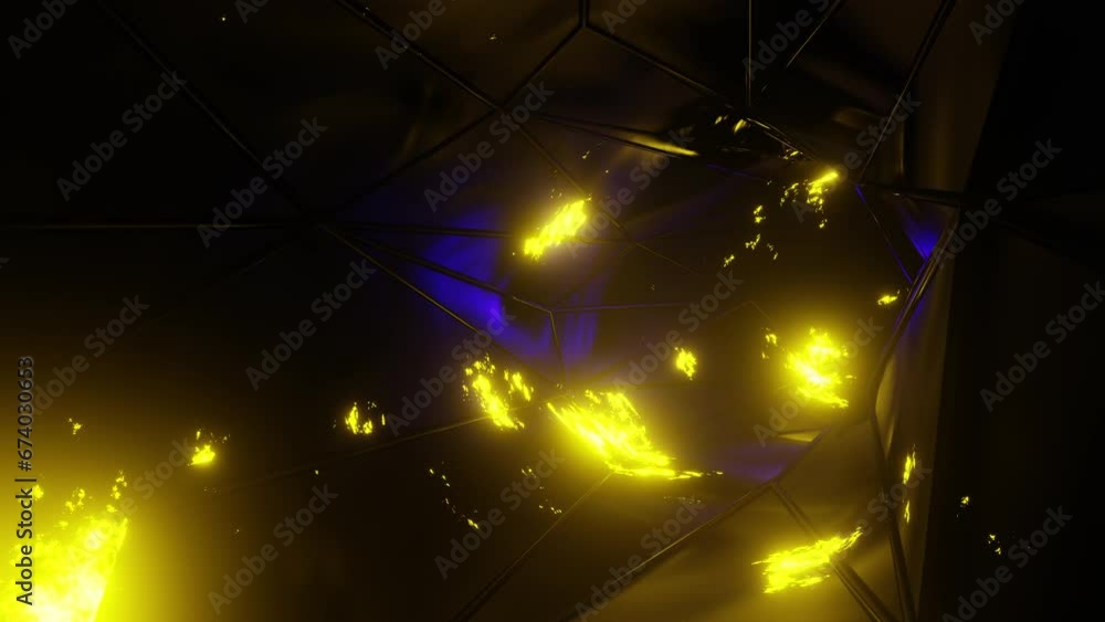 Vj loop animation. Black plexuses tunnel with illuminated golden ...