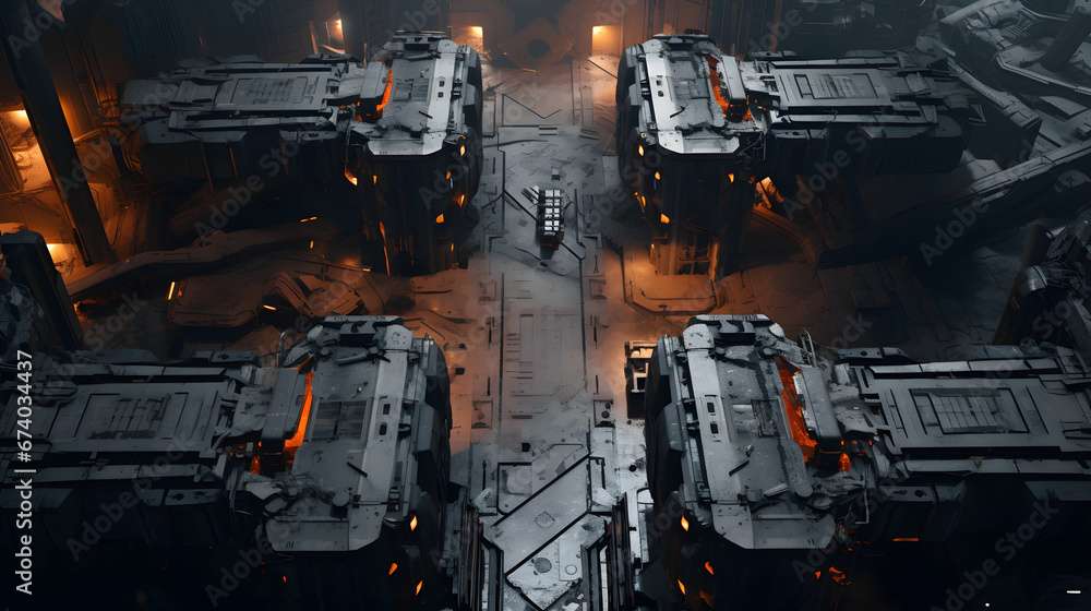 Aerial view of a dystopian cyberpunk prison complex, cyberpunk style ...