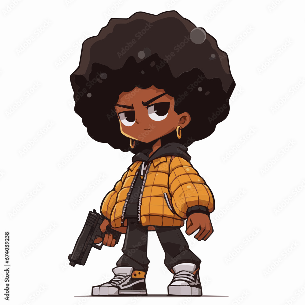 boondocks style cartoon girl afro gangster rapper with urban style ...