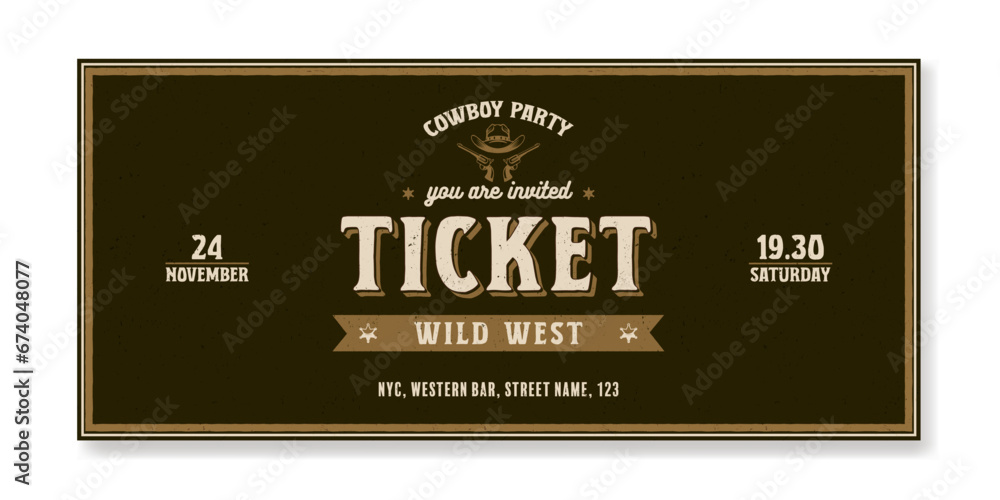 Vintage event ticket template on a dark background. For cinemas ...