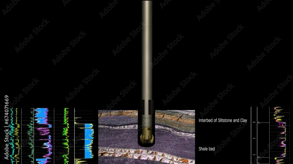 Drilling well 2D animation with rock formation cross section and ...