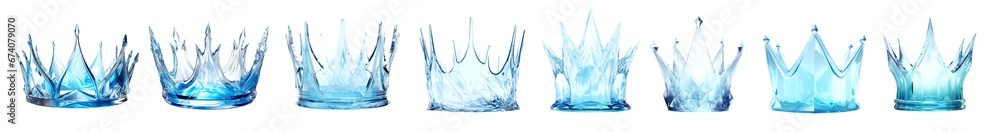 Set of Crystal or ice crowns isolated, set crystal crowns on a ...