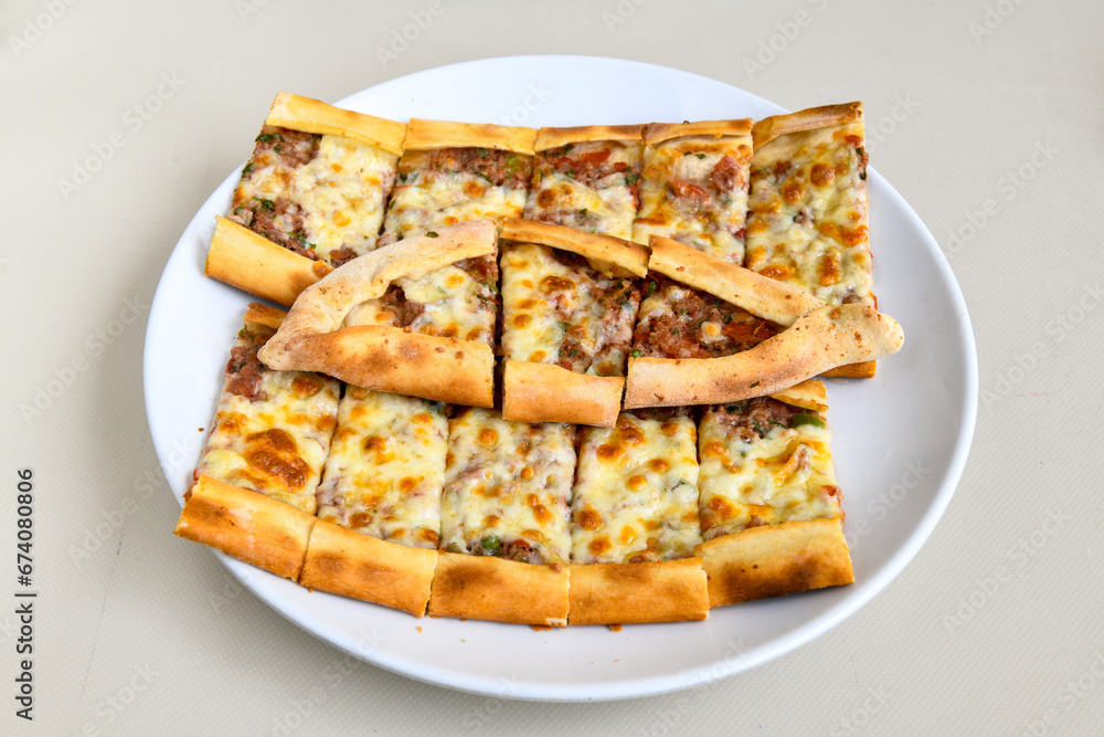 Kiymali pide.Turkish pide with minced meat. Turkish pizza mince pita ...