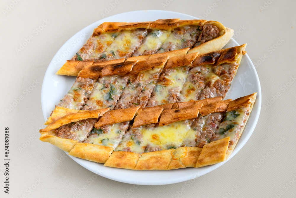 Kiymali pide.Turkish pide with minced meat. Turkish pizza mince pita ...
