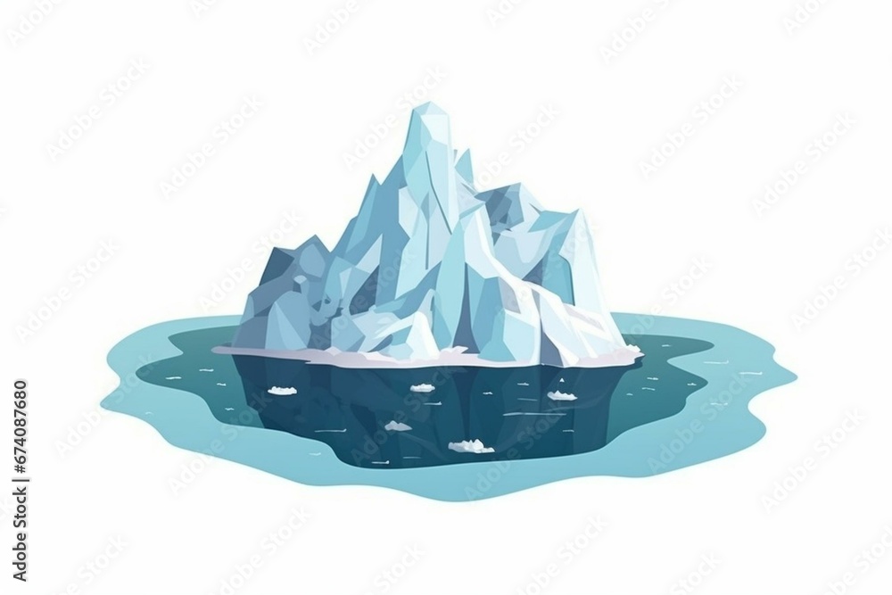 Illustration of melting ice cap, water and ice on top. Warming seas ...