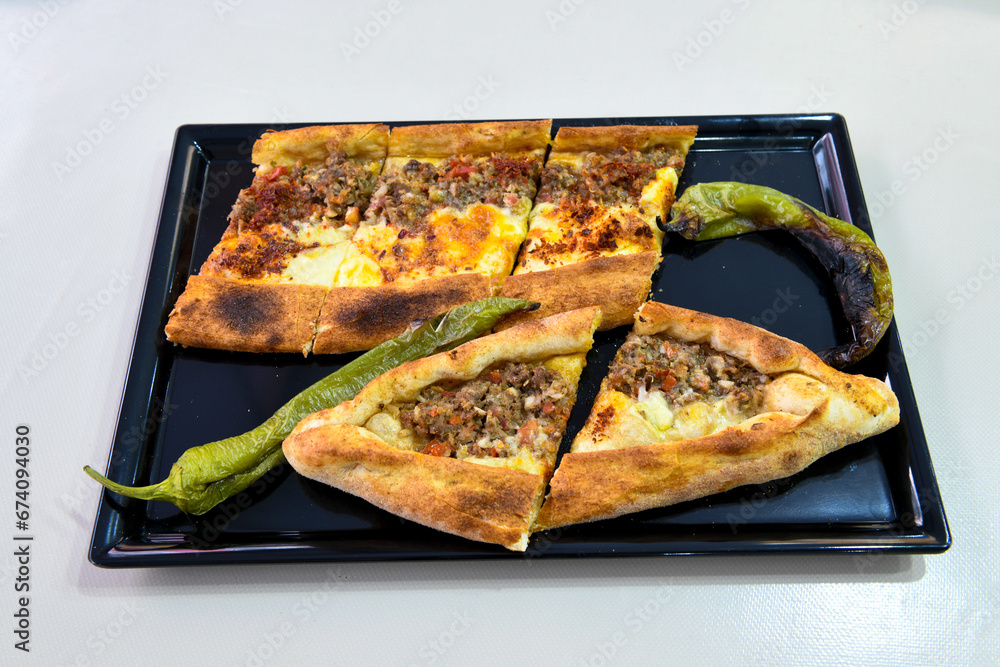 Kiymali pide.Turkish pide with minced meat. Turkish pizza mince pita ...