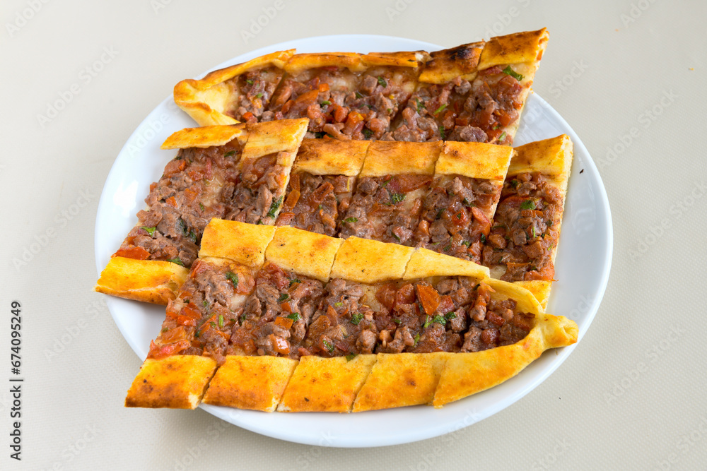 Kiymali pide.Turkish pide with minced meat. Turkish pizza mince pita ...