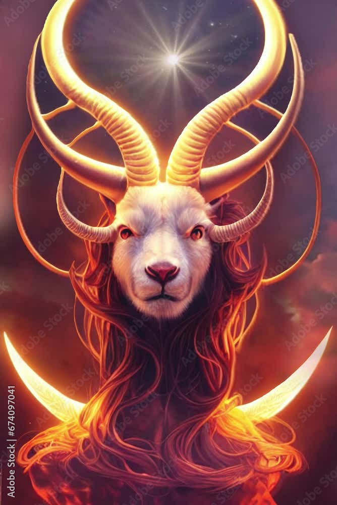 Aries, the Zodiac Warrior: Moon, Horn, and Generative AI Stock Video ...