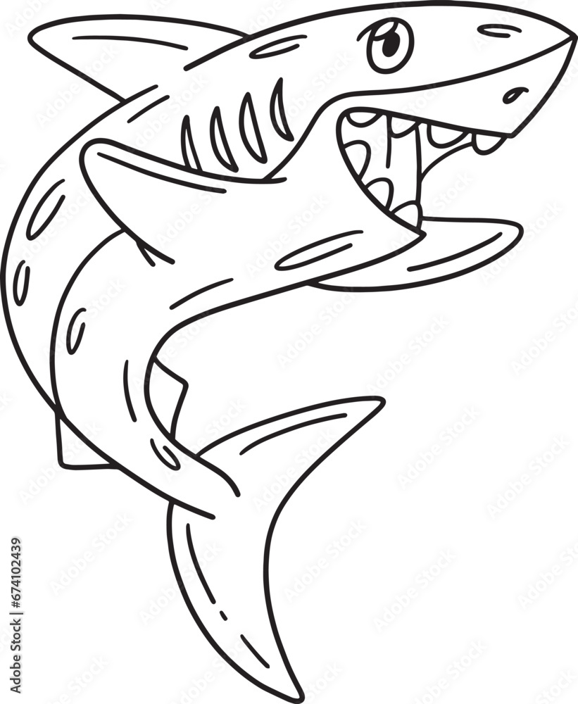 Happy Shark Isolated Coloring Page for Kids Stock Vector | Adobe Stock
