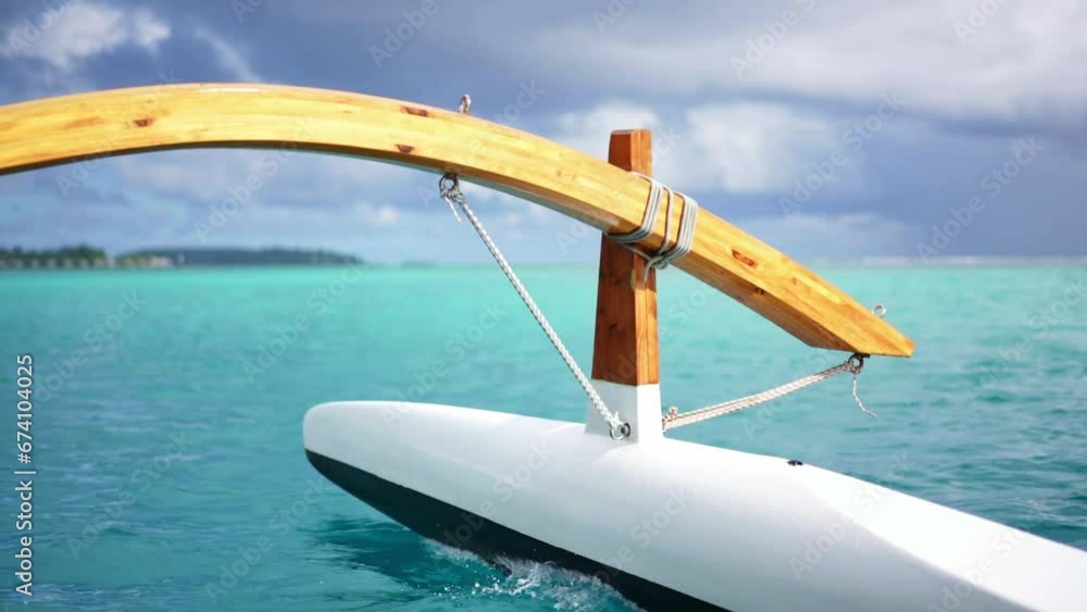 Traditional Polynesian canoe boat in Moorea island, blue lagoon in ...