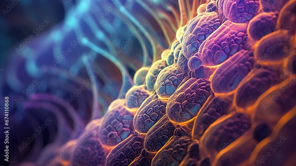 Cellular or membrane structure of tissue under the microscope at high ...