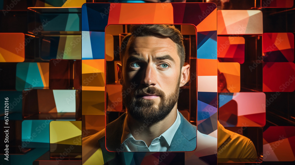 Cubist selfie, multiple angles of face combined, vivid palette ...