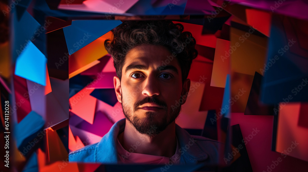 Cubist selfie, multiple angles of face combined, vivid palette ...