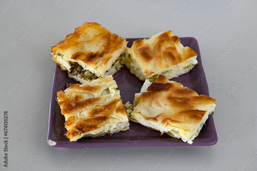 Turkish style meat stuffed filo dough borek served kol boregi. Cheese ...
