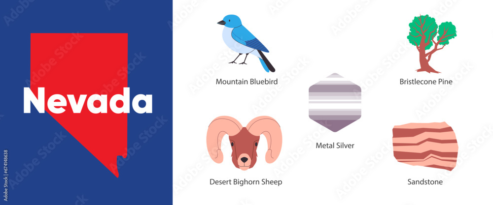 Nevada states with symbol icon of silver desert bighorn sheep ...