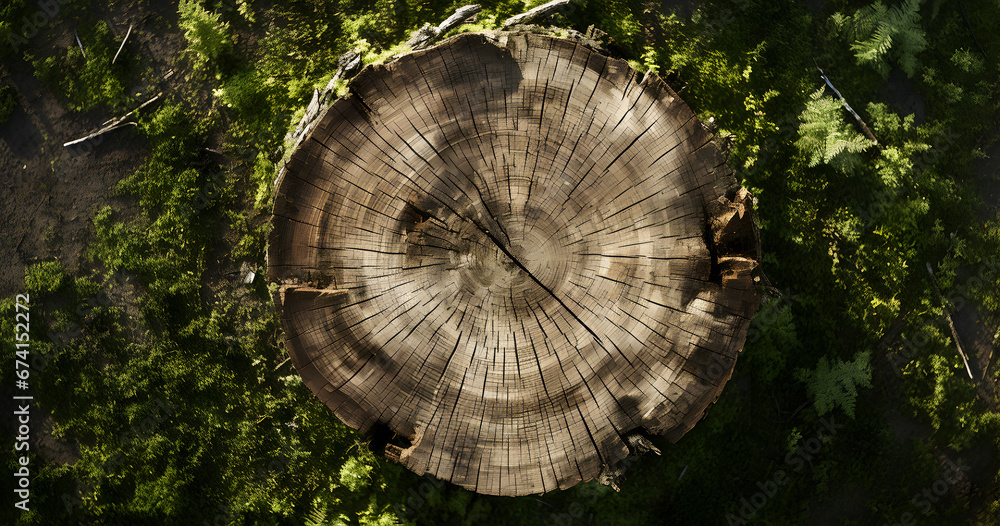 Detailed close-up of tree rings on a cross-section of a tree trunk ...