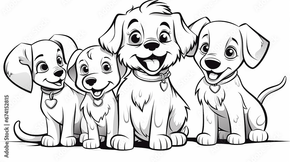 cartoon dogs sitting in a row isolated on a white background, sketch ...