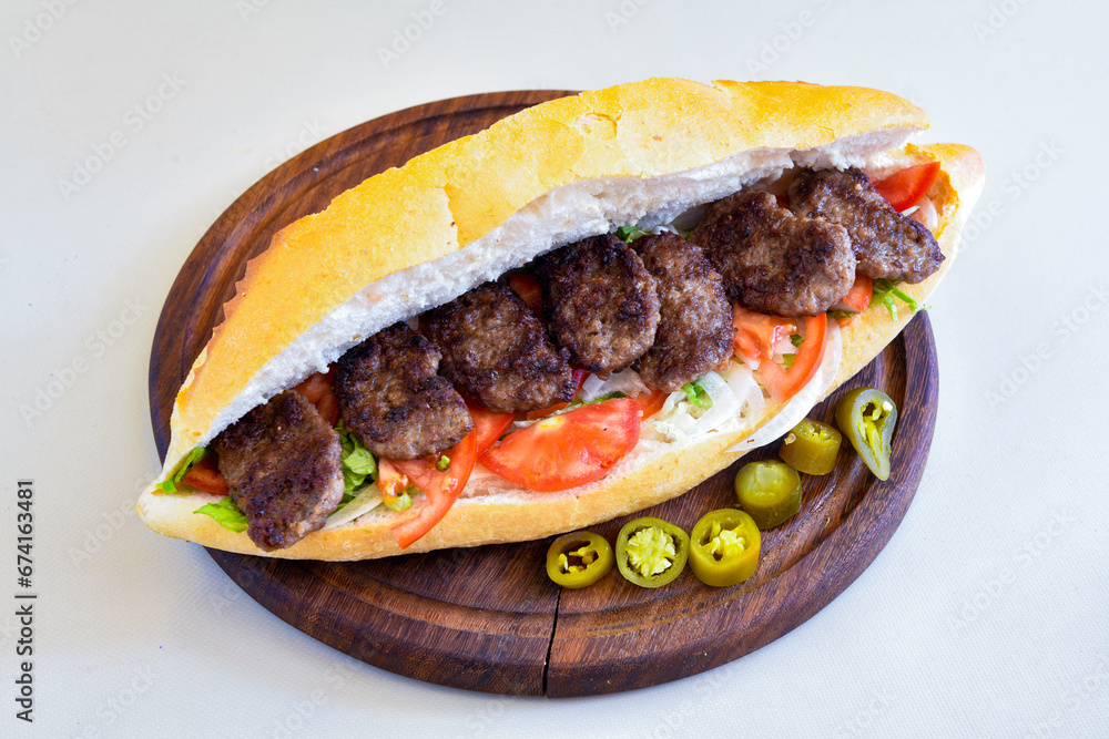 Meatball between bread (Turkish name : ekmek arasi kofte ). Izgara ...