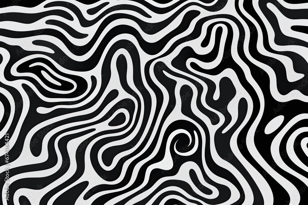 Black and white abstract squiggly line maze pattern optical illusion wallpaper banner Stock ...