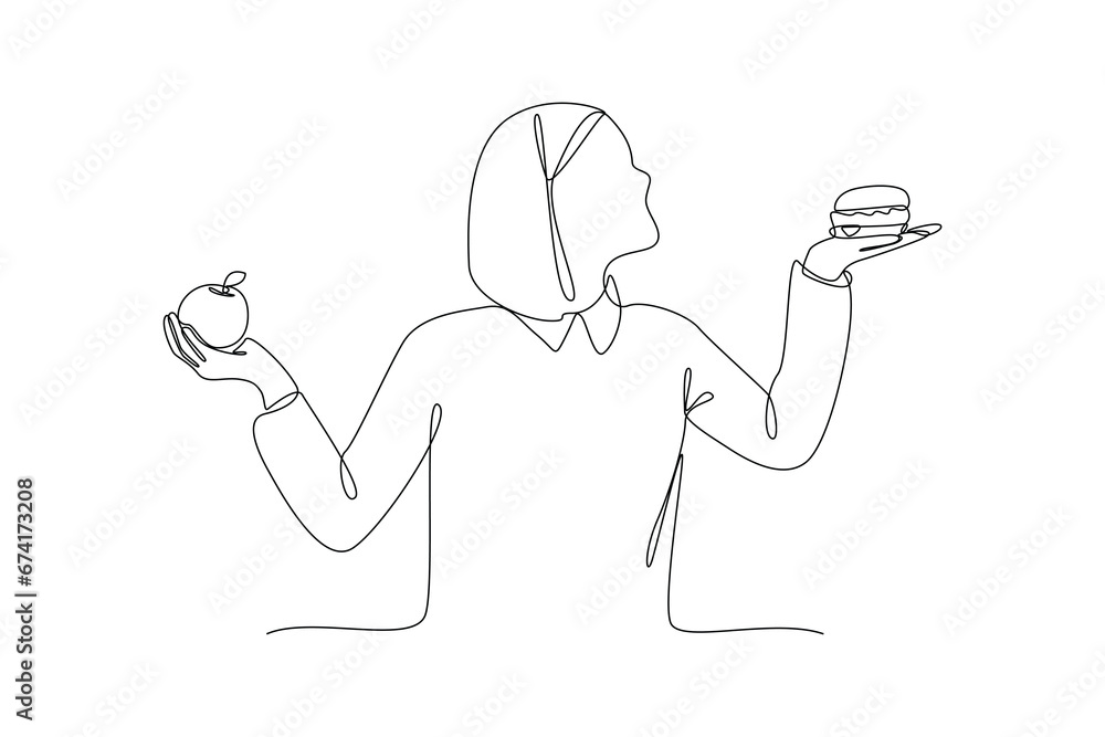 Continuous one line drawing Healthy vs unhealthy food. food nutrition ...