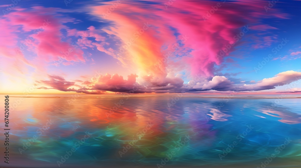 Rainbow sky, red crystal sea, real shooting, real, realistic, 8K, super ...