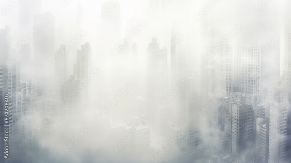 white background, a row of apartment buildings in a white fog, urban ...