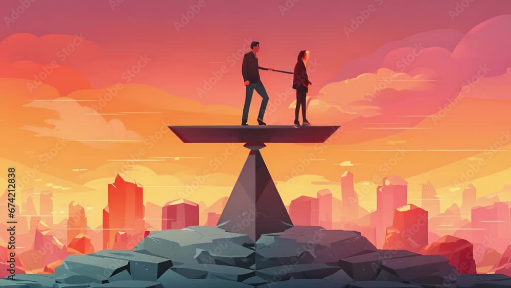 The background morphs into a giant scale, visually depicting a ...