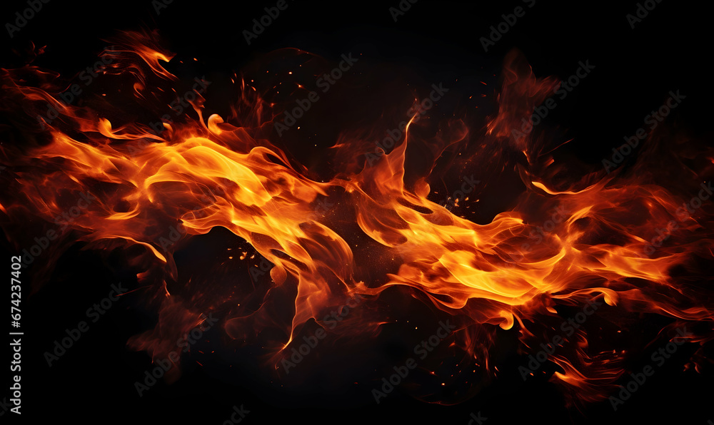 Ai generated texture of fire on a black background, fire flame, burning ...