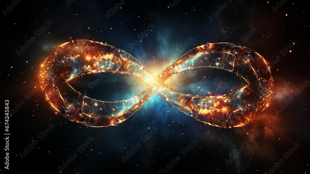 glowing multicolored infinity symbol galaxy black cosmos, singularity ...