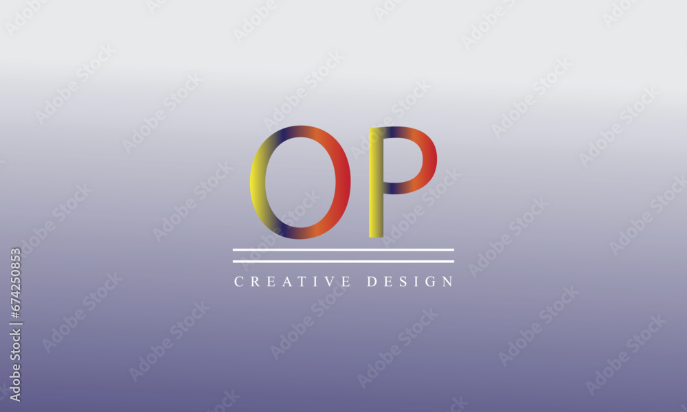 OP yellow red orange blue gradient alphabet creative modern logo design ...