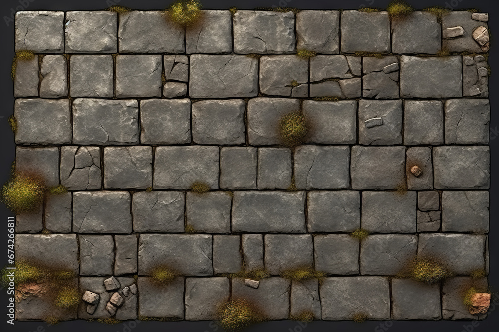 top down illustrated asset of a stone brick environment, material texture Stock Illustration ...