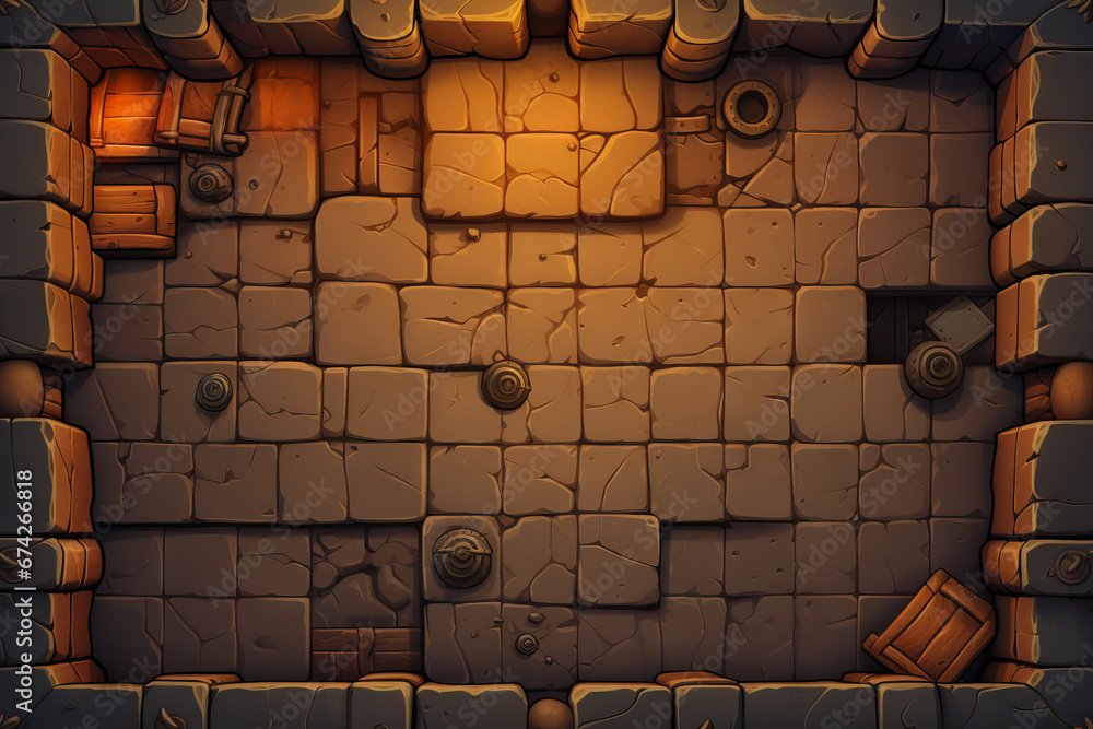 top down illustrated asset of a dungeon tile environment, material texture Stock Illustration ...