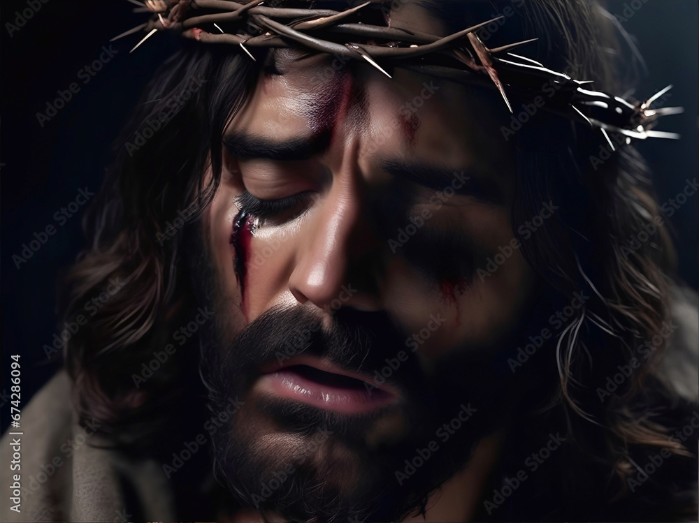Jesus con una corona de espinas en su cabeza Stock Photo | Adobe Stock