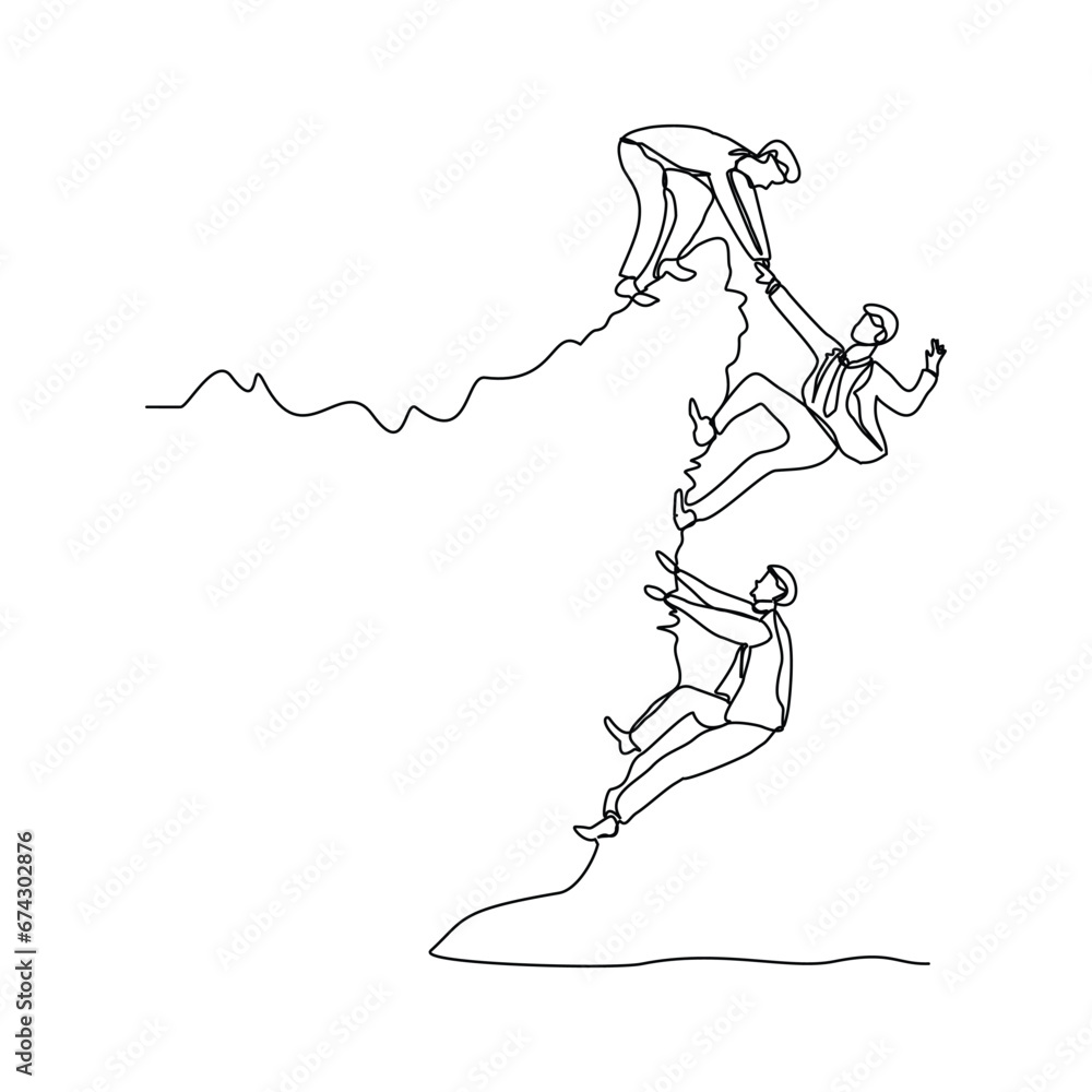 Continuous single line sketch drawing group of people man woman helping ...