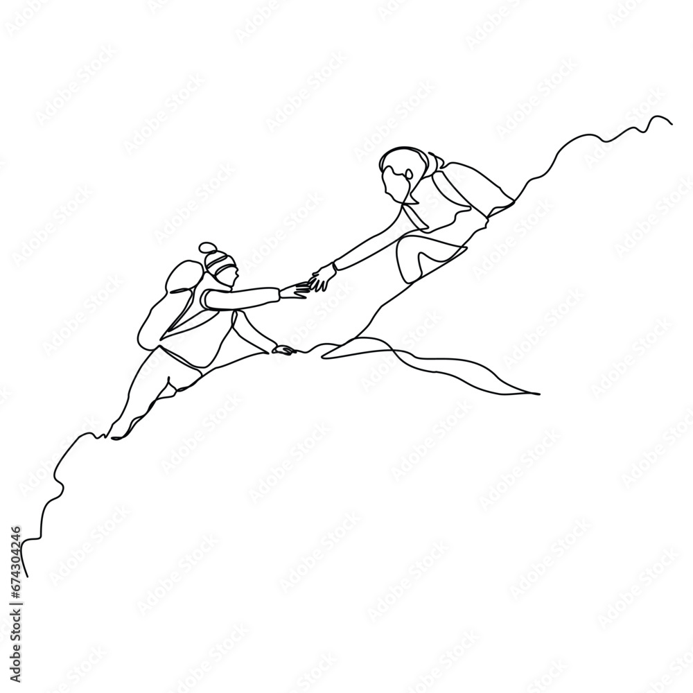 Continuous single line sketch drawing group of people man woman helping ...