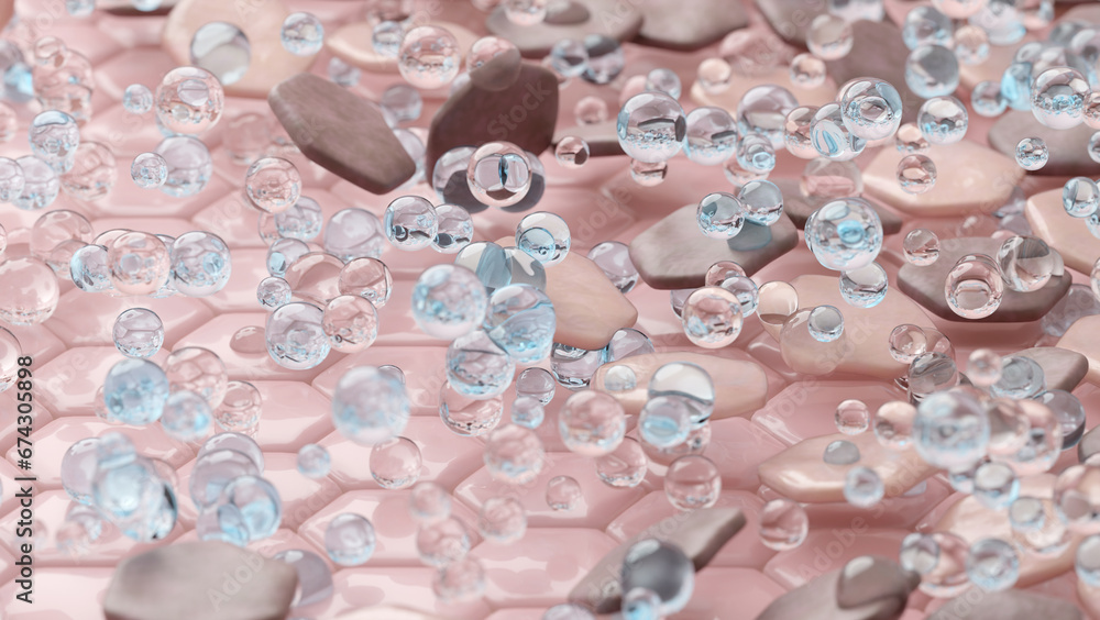 Bubble of water or cleansing foam clean dead skin cells. Peeling water ...