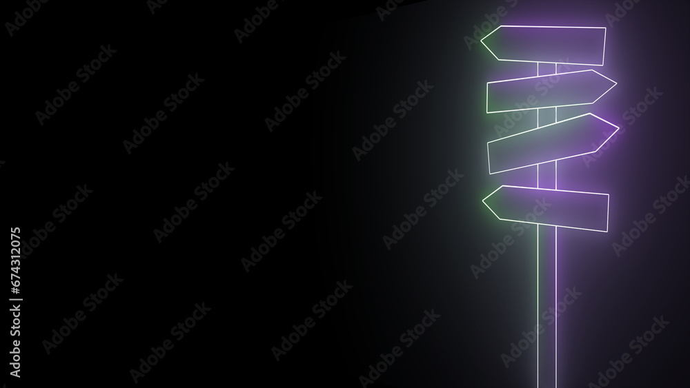 neon Direction sign post with arrow illustration. Realistic 3d choice ...