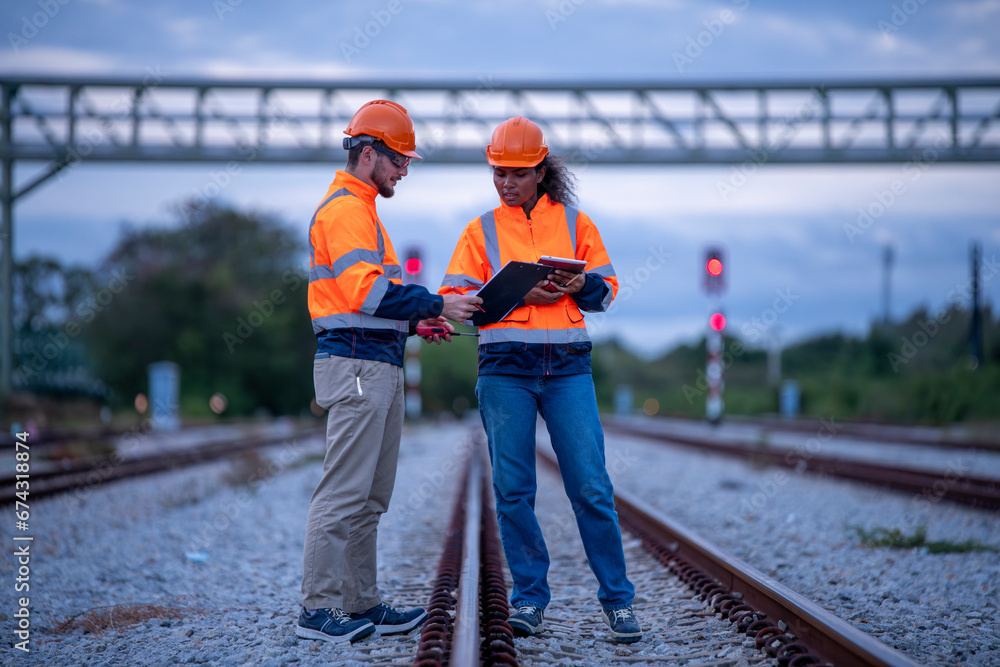 Engineer under discussion inspection and checking construction process ...