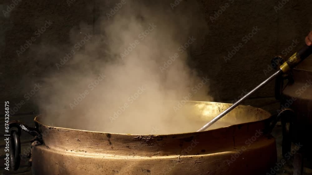 Indian traditional open flames kitchen outdoor. Cooking beans in ...